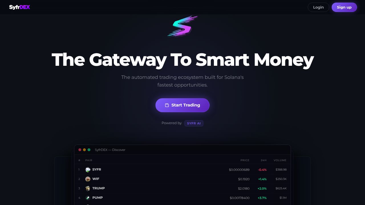 SyfrDEX — Solana DEX Trading Platform